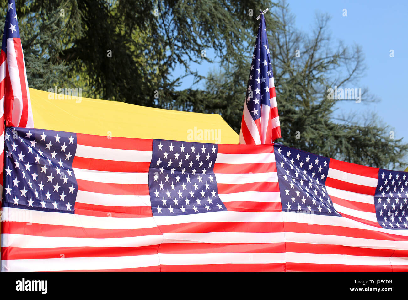 Series of many American flags during a political party Stock Photo - Alamy