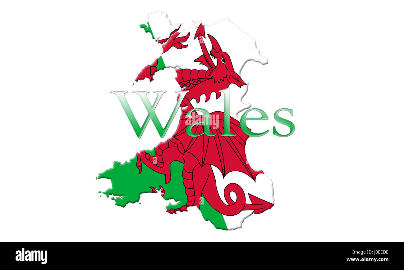Map Of Wales With Flag Of Country On It Isolated On White Background 3D ...