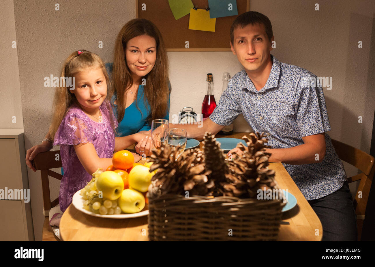Simple dinner table for three people family to celebrate christmas with ...