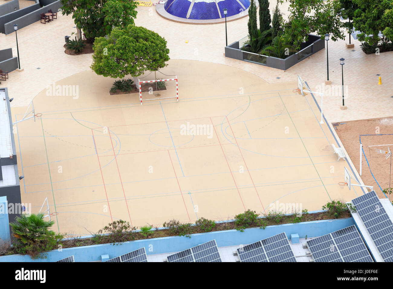 School open air playground for different kinds of activities is empty ...