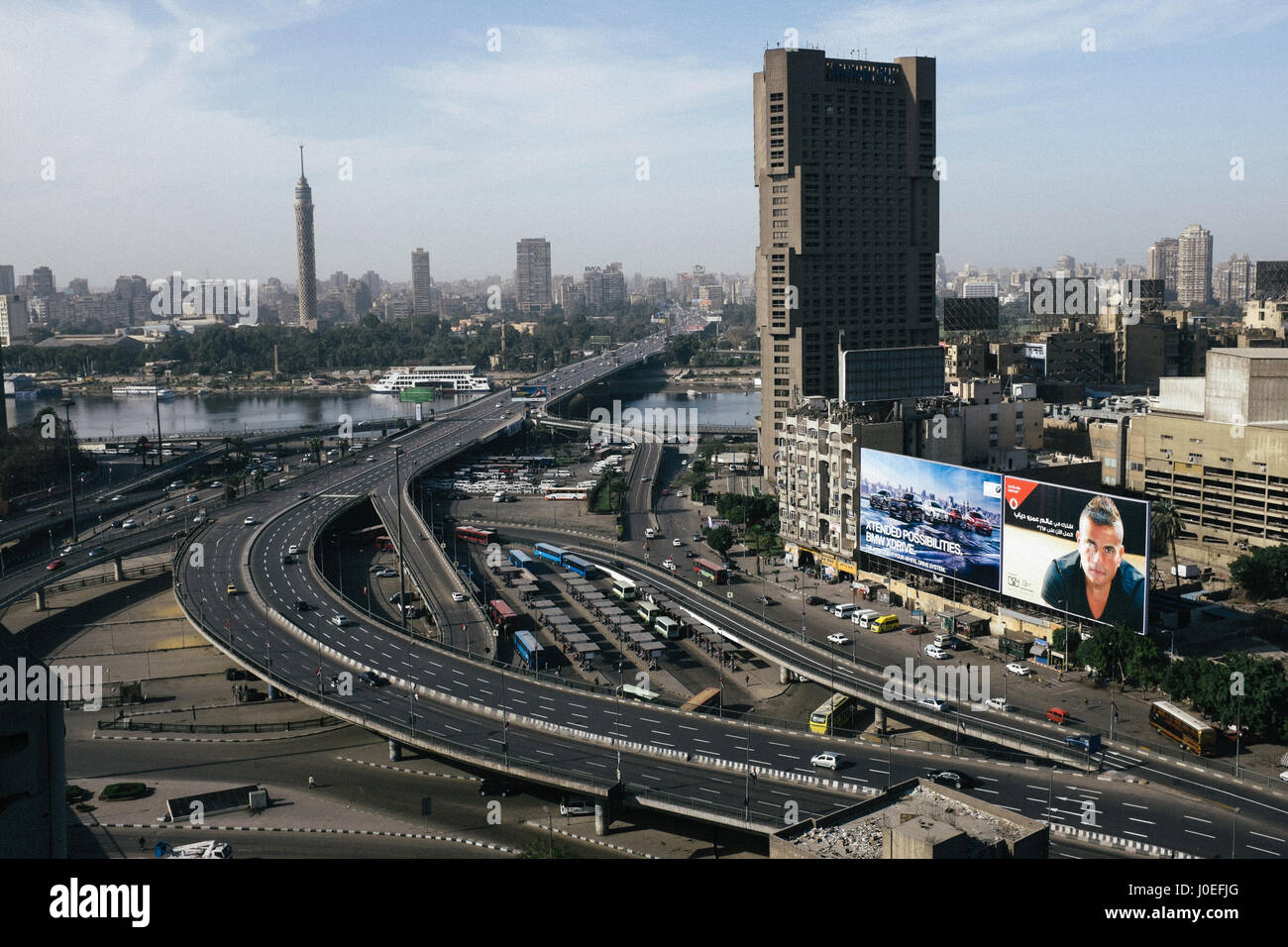 Cityscape of Cairo with the traffic on the highways, Egypt Stock Photo ...