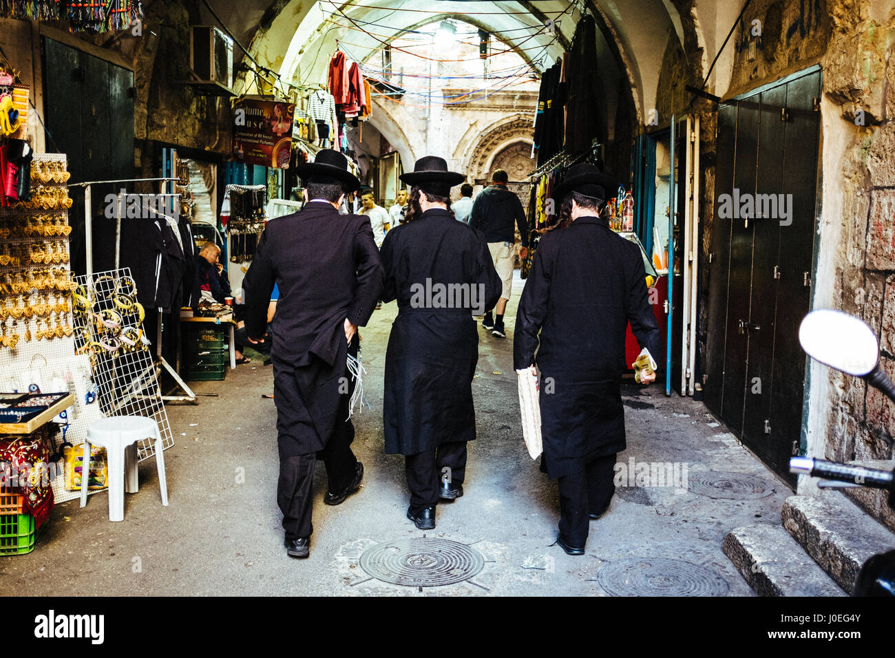 Three Jewish men are walking in the city of Jerusalem, Israel Stock ...