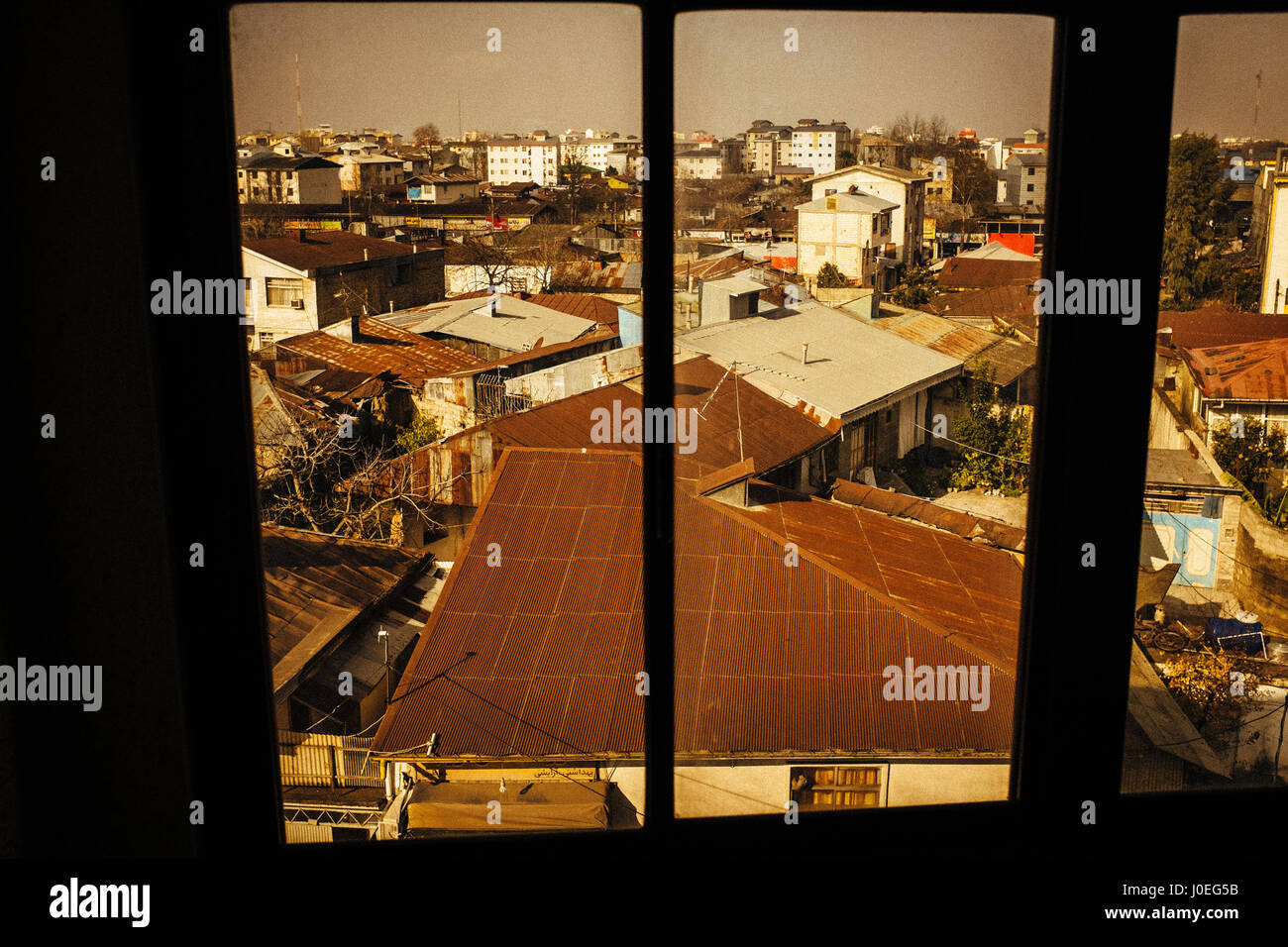 View of Rasht from a window, Iran. Rasht is the largest city at the ...