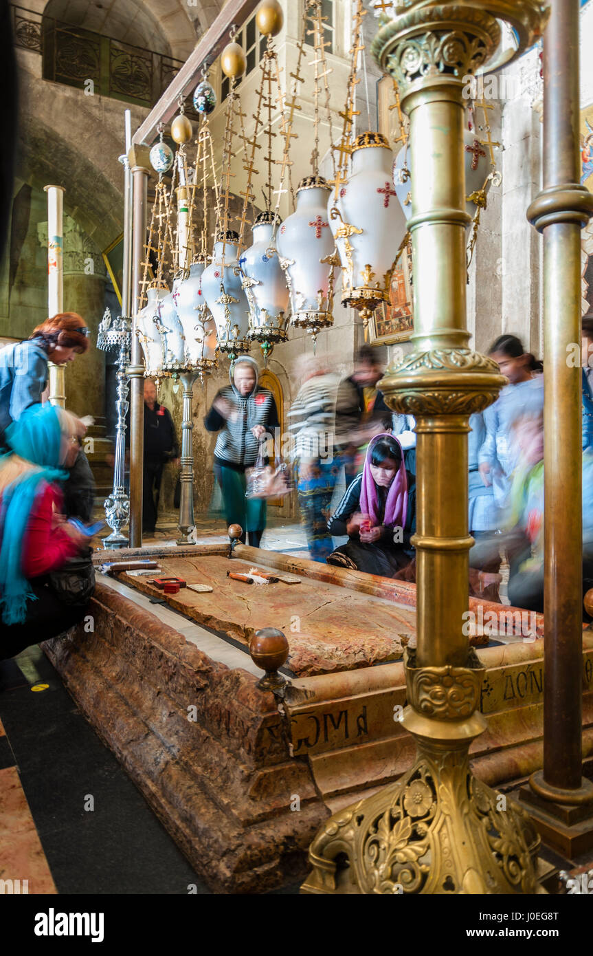 Jerusalem, Israel - Dec 10, 2009: Stone of Anointing in the Church of ...