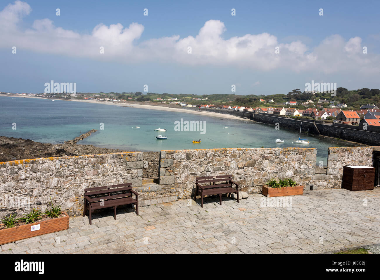 The battlements at Fort Grey, a round castle overlooking Rocquaine Bay ...