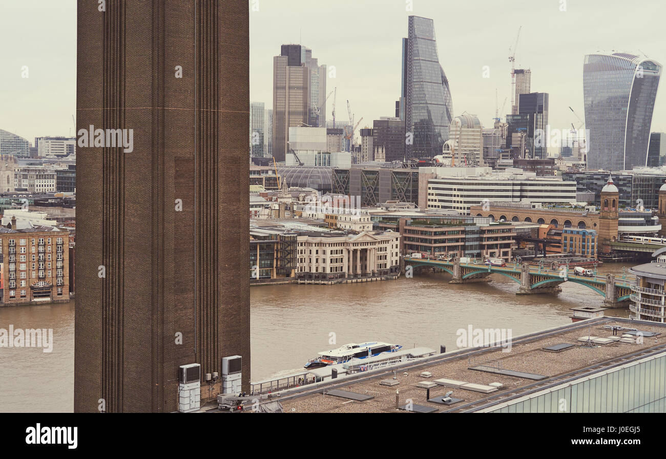 Aerial view of City of London and river Thames from Tate Modern Switch ...