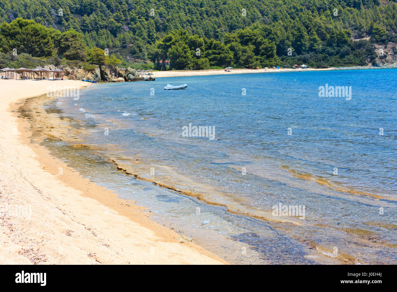 Summer Aegean Sea coast landscape with sandy beach (Sithonia, Halkidiki ...