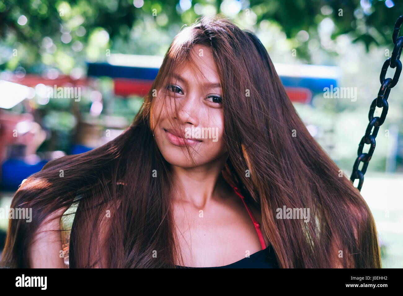 Portrait of young asian girl with a natural beautiful long hair Stock ...