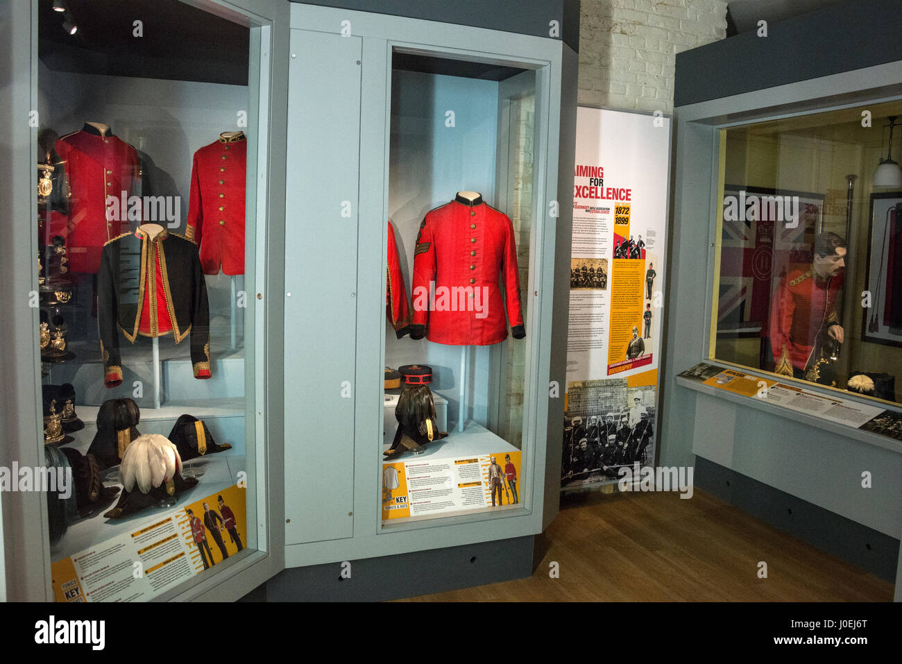 Uniforms on display at the Royal Guernsey Militia Regimental museum ...