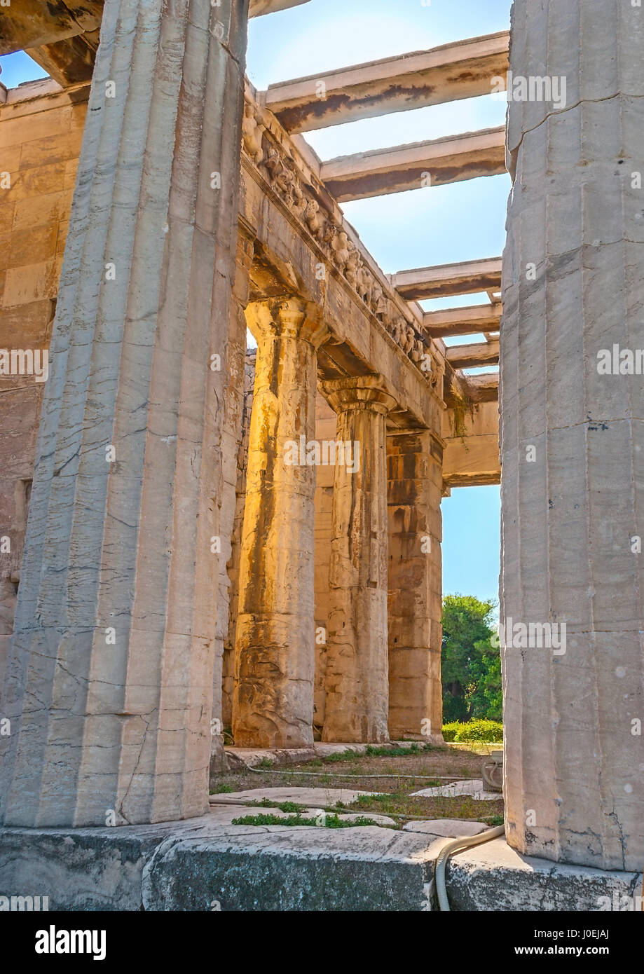 Inner courtyard and columns of Hephaestus Temple in Athens, Greece ...