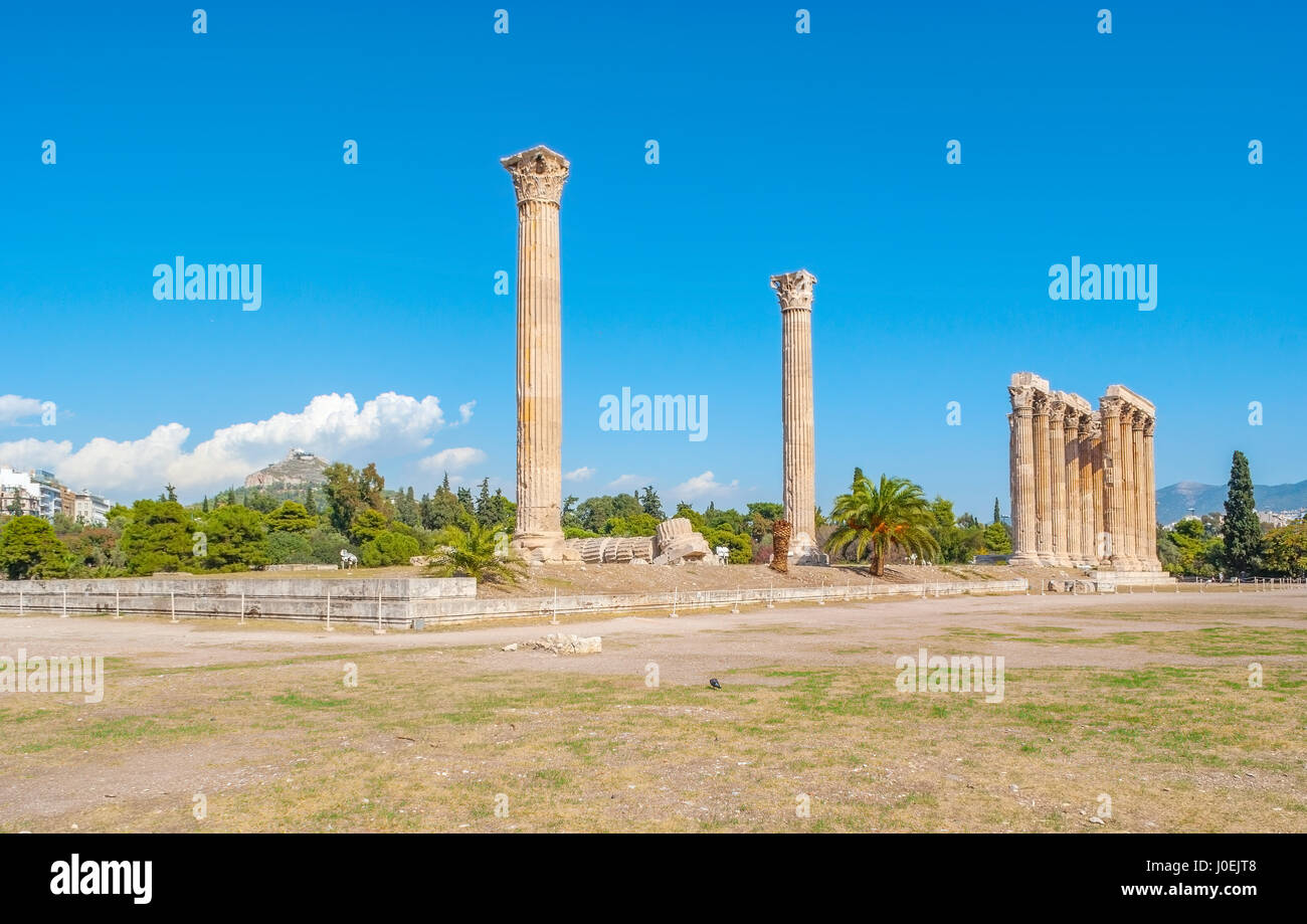 Corinthian style columns of Zeus Olympian Temple are the only remains of beauty and greatness of ...