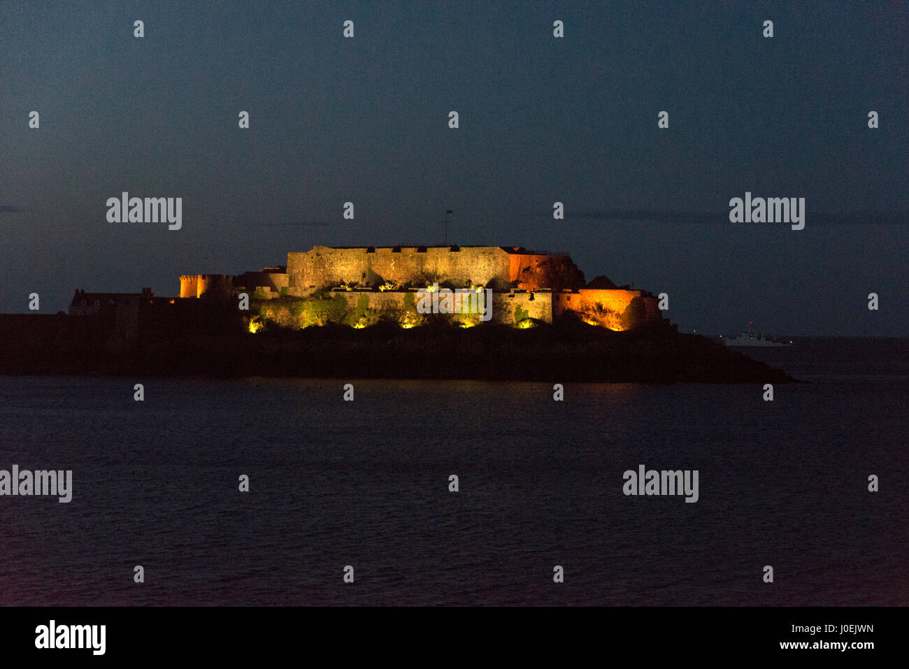 The 800 yearly Castle Cornet at night in St. Peter Port in Guernsey in ...