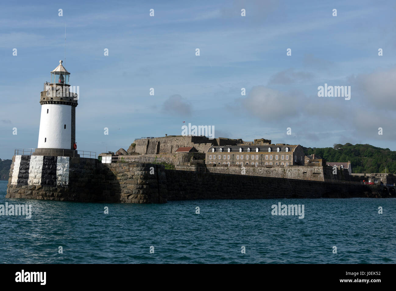 The 800 yearly Castle Cornet and the harbour light beacon at the ...