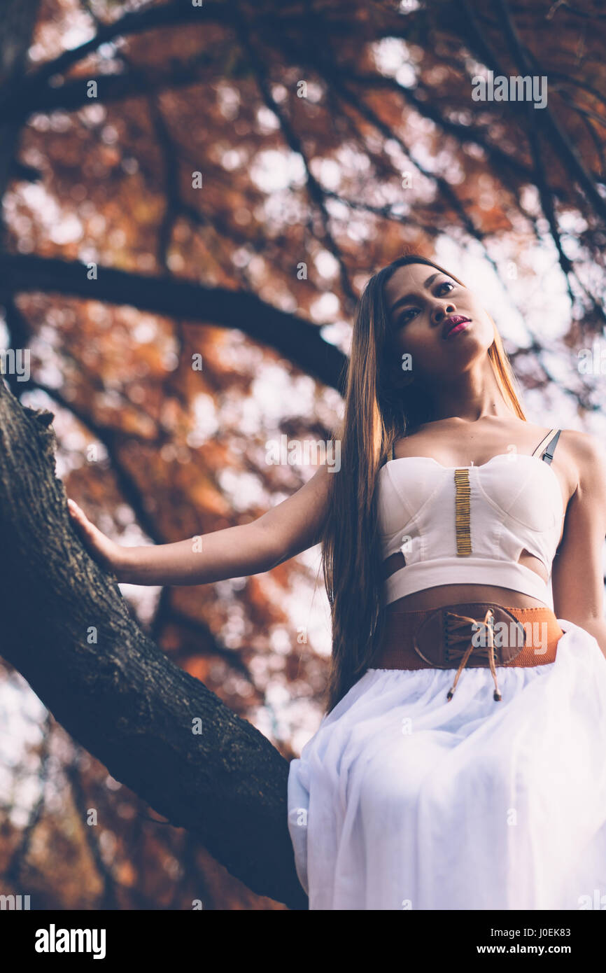 Portrait of beautiful wiccan girl in the forest Stock Photo - Alamy