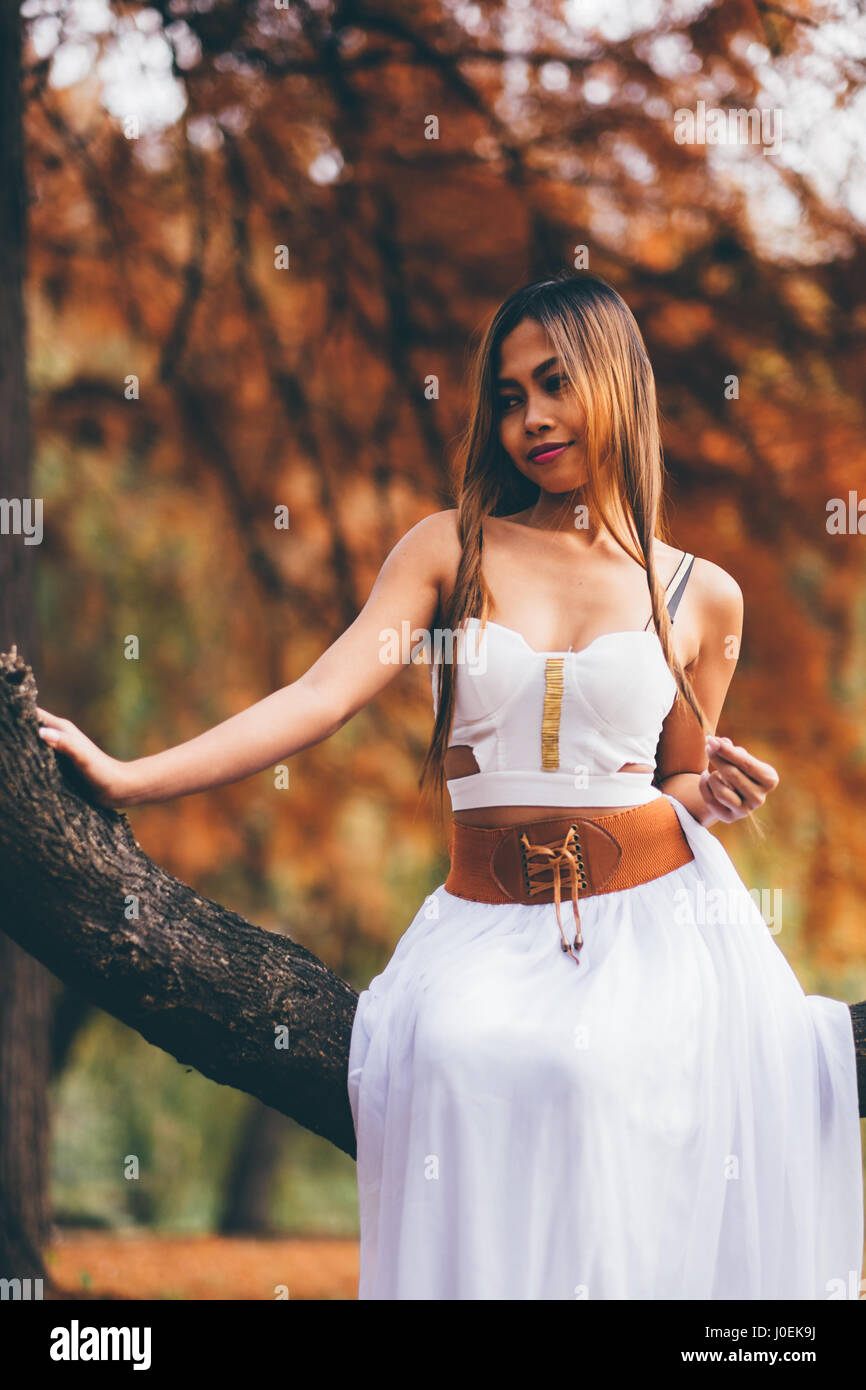Portrait of beautiful wiccan girl in the forest Stock Photo - Alamy
