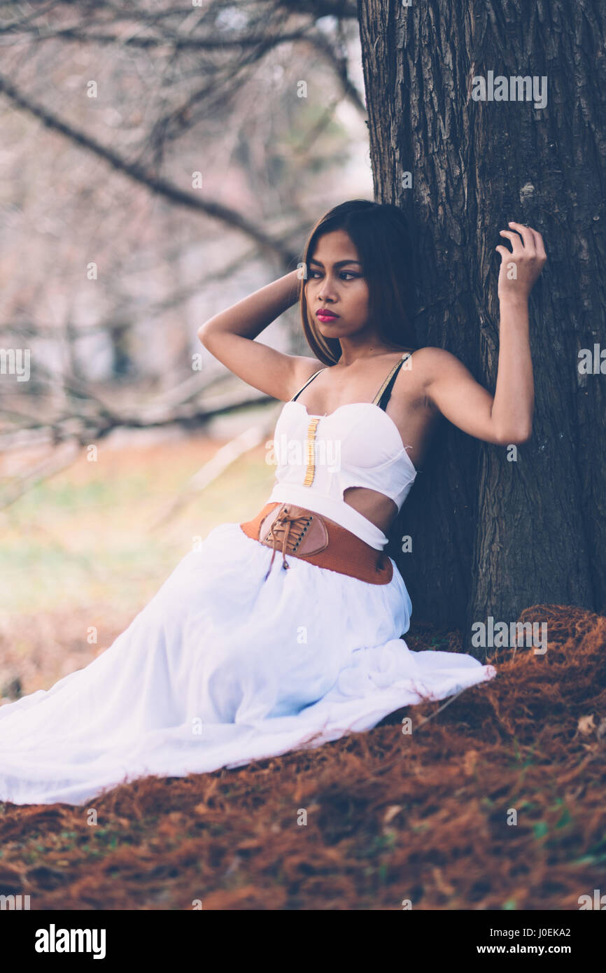 Portrait of beautiful wiccan girl in the forest Stock Photo - Alamy