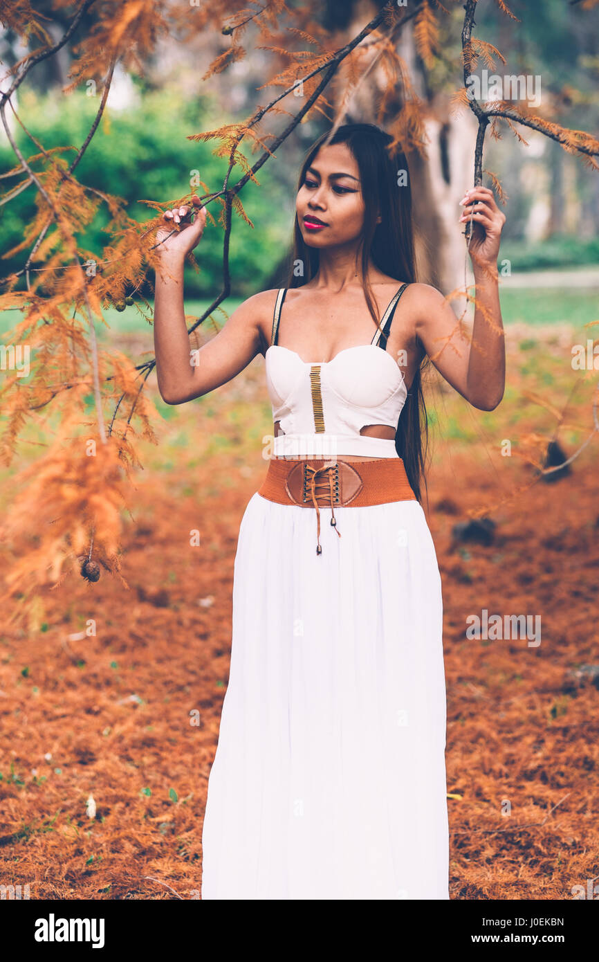 Beautiful wiccan girl, guardian of the mystical forest Stock Photo - Alamy