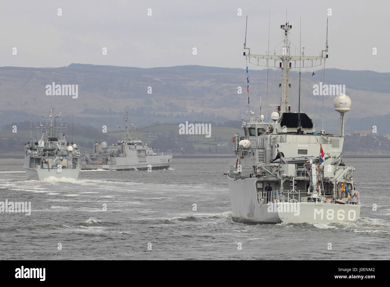 HNLMS Schiedam (M860), HMS Ramsey (M110, and KNM Hinnoy (M343), pass ...