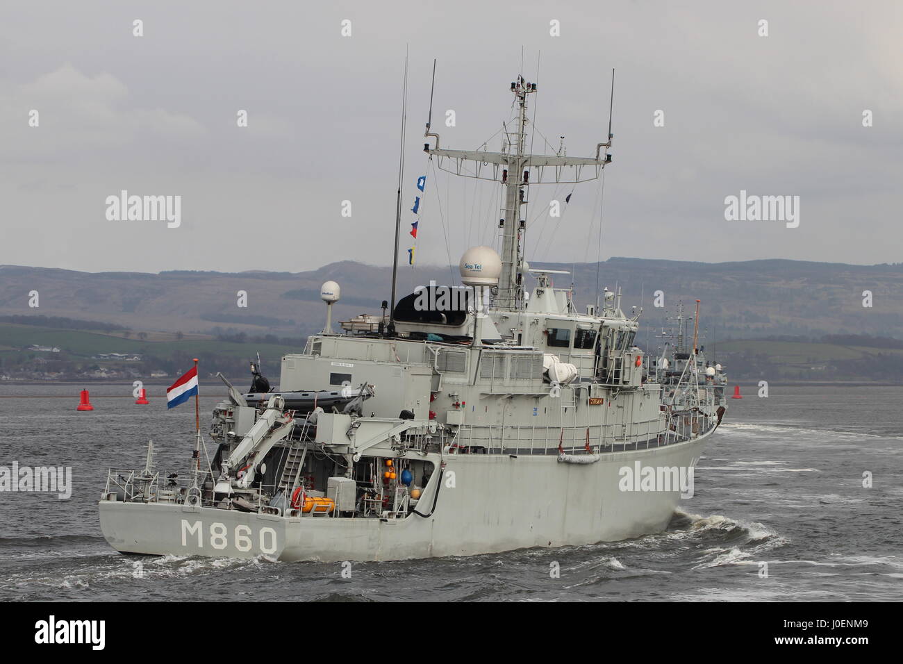 HNLMS Schiedam (M860) of the Netherlands Navy, and HMS Ramsey (M110) of ...