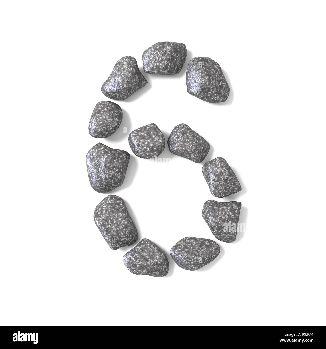 Font made of rocks NUMBER six 6 3D render illustration isolated on ...