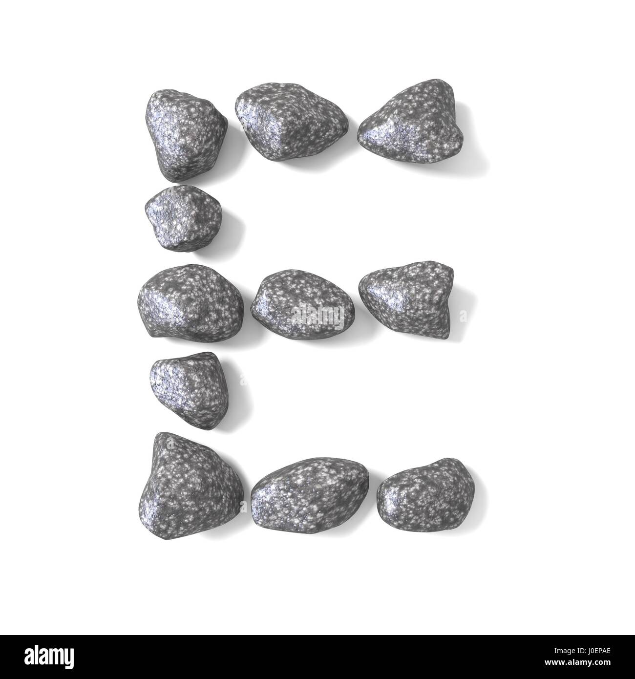 Font made of rocks LETTER E 3D render illustration isolated on white ...