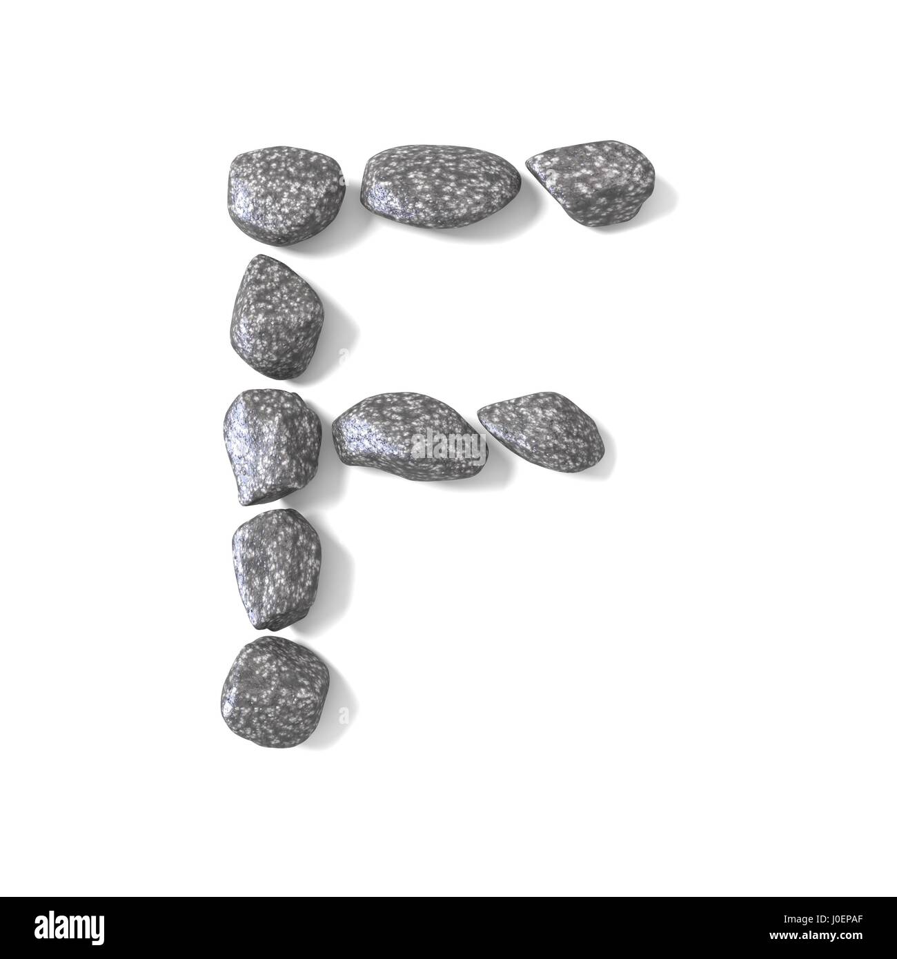 Font made of rocks LETTER F 3D render illustration isolated on white ...