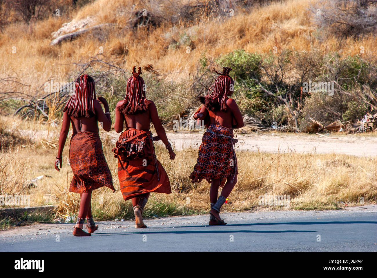 Himba womans in traditional clothes walking in Outjo streets, northern ...