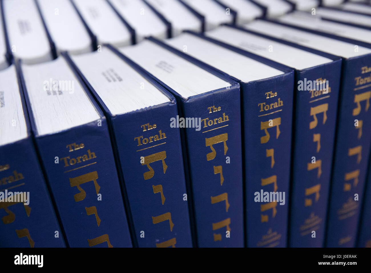Synagogue printed copies of the Torah Stock Photo - Alamy