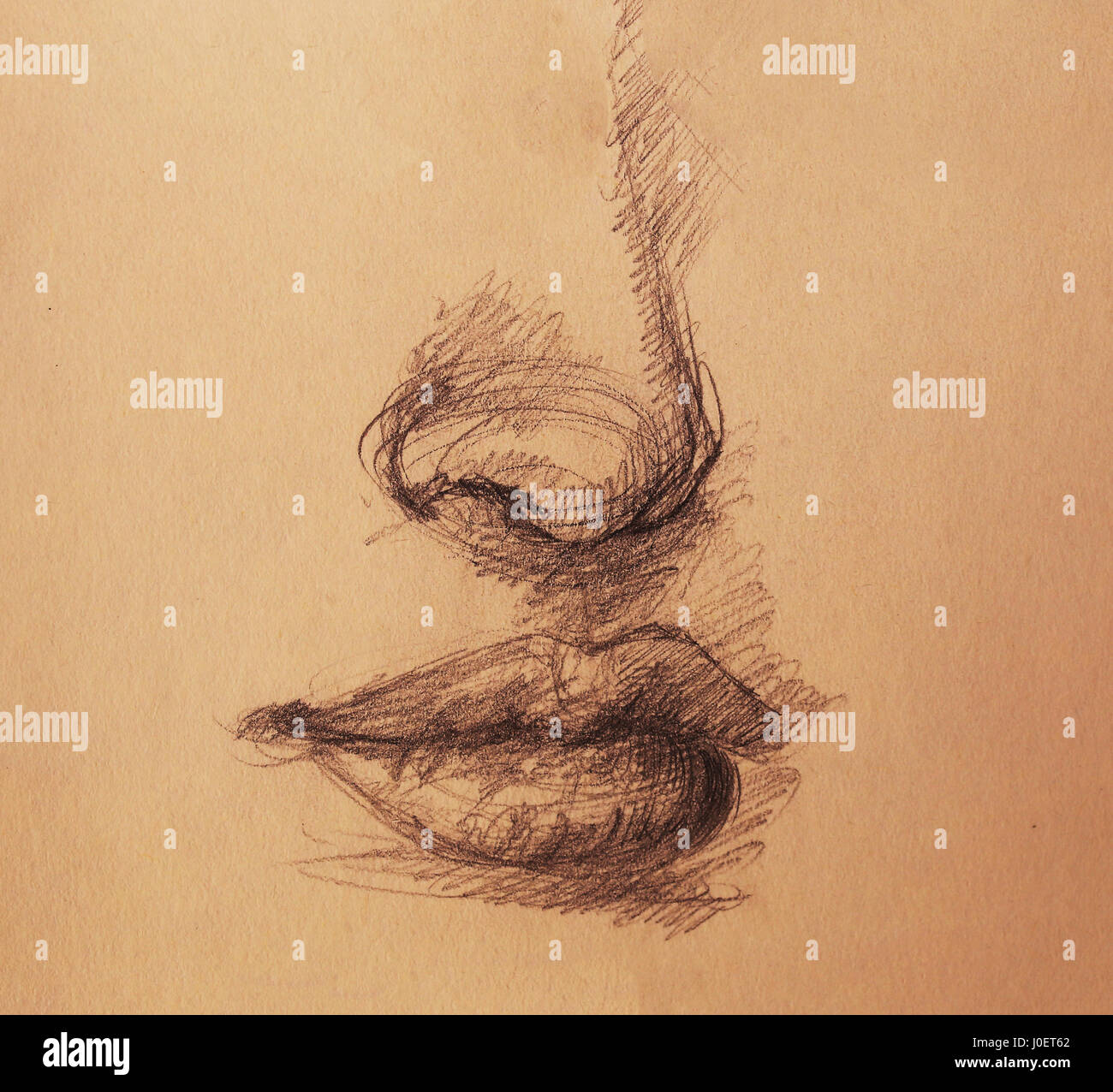 artistic sketch of face parts, nose and mouth, on colorful structured ...