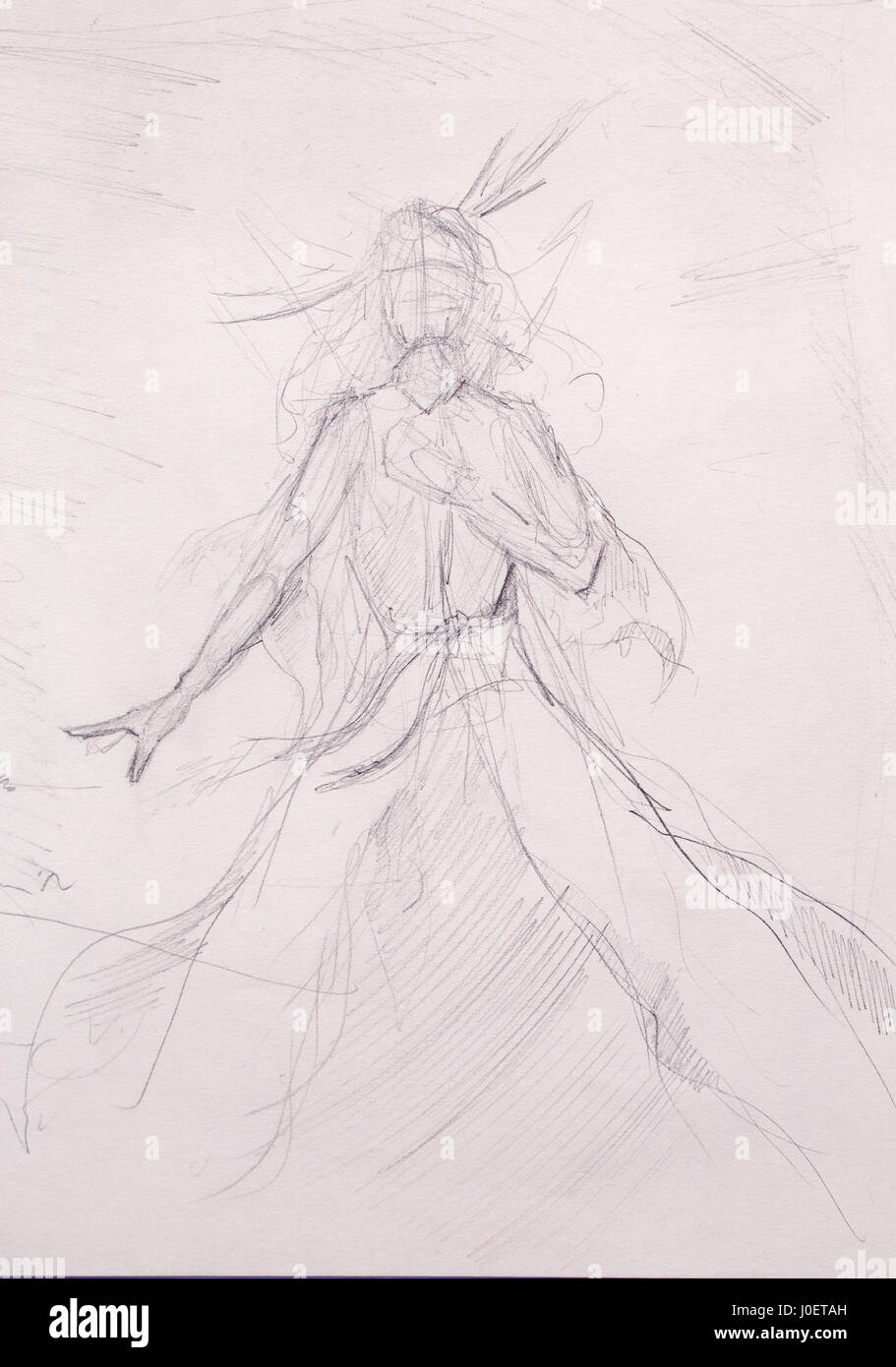 Sketch of mystical woman. pencil drawing on old paper Stock Photo - Alamy
