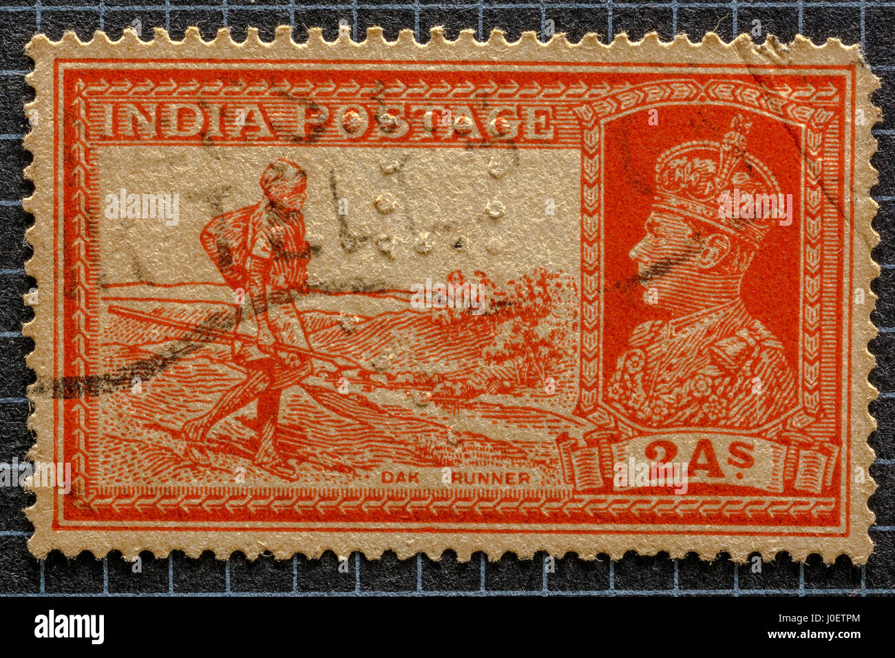 Postman Dak Runner 2 annas postage stamp India Asia Stock Photo - Alamy