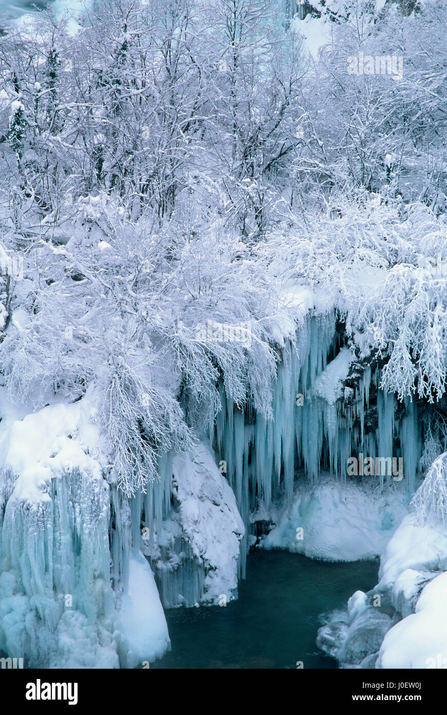 Frozen waterfalls during winter in Plitvice National Park, Croatia ...