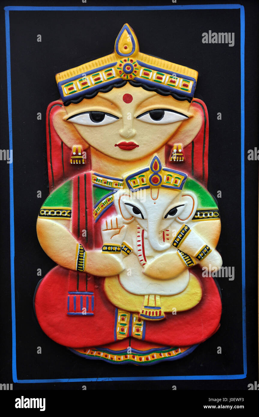 Terracotta art durga with ganesh, kolkata, west bengal, india, asia ...