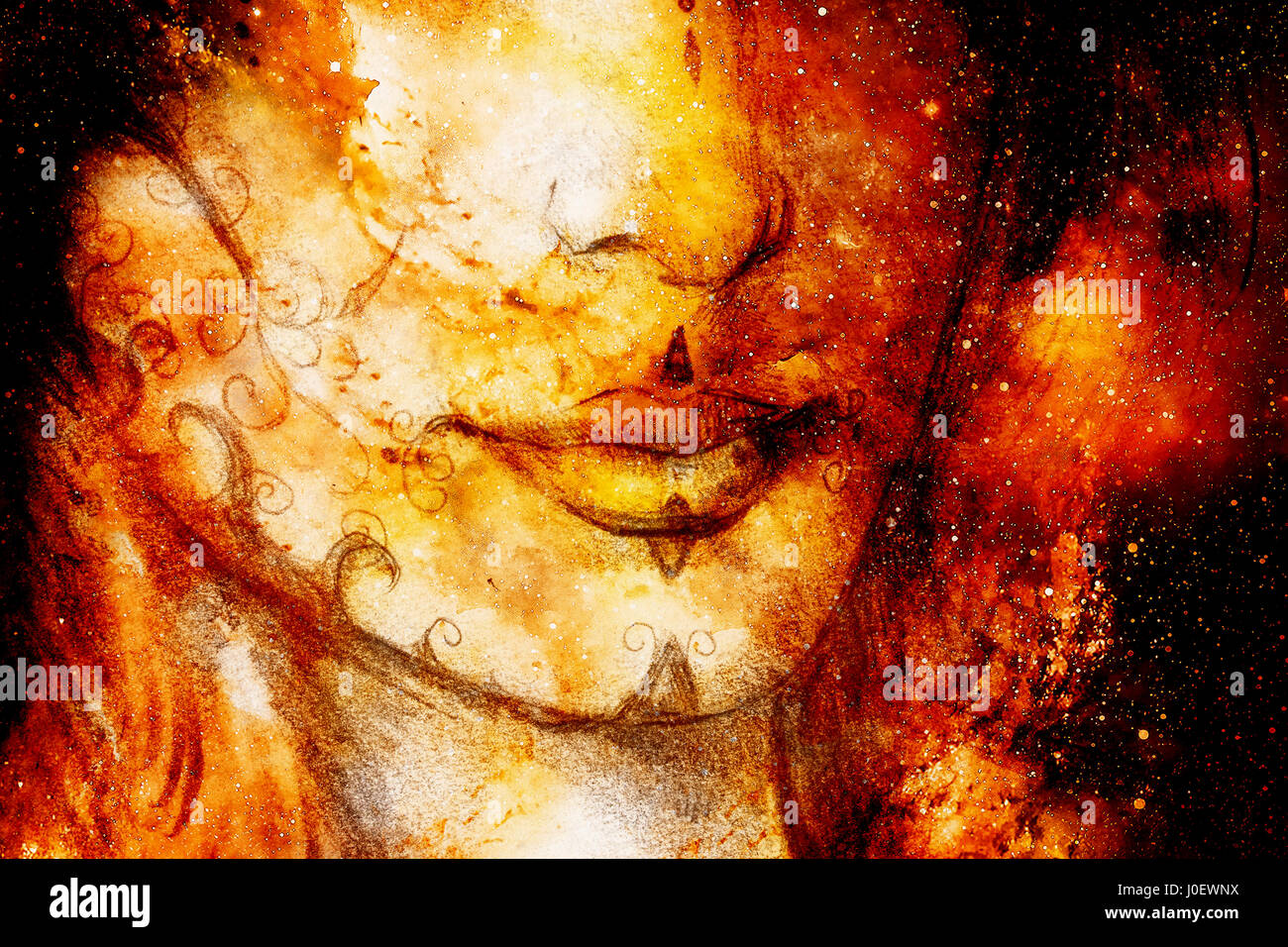 artistic sketch of face parts, nose and mouth with ornaments in Cosmic ...