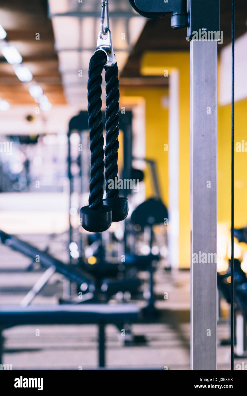 Fitness gym, detail of the lot machine, pull down rope Stock Photo - Alamy