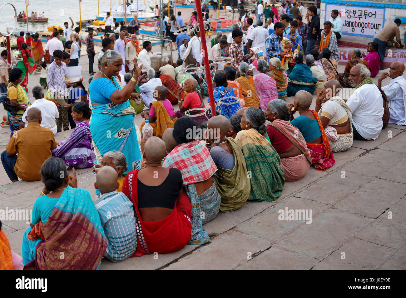 Pilgrims sitting on ghat, varanasi, uttar pradesh, india, asia Stock ...