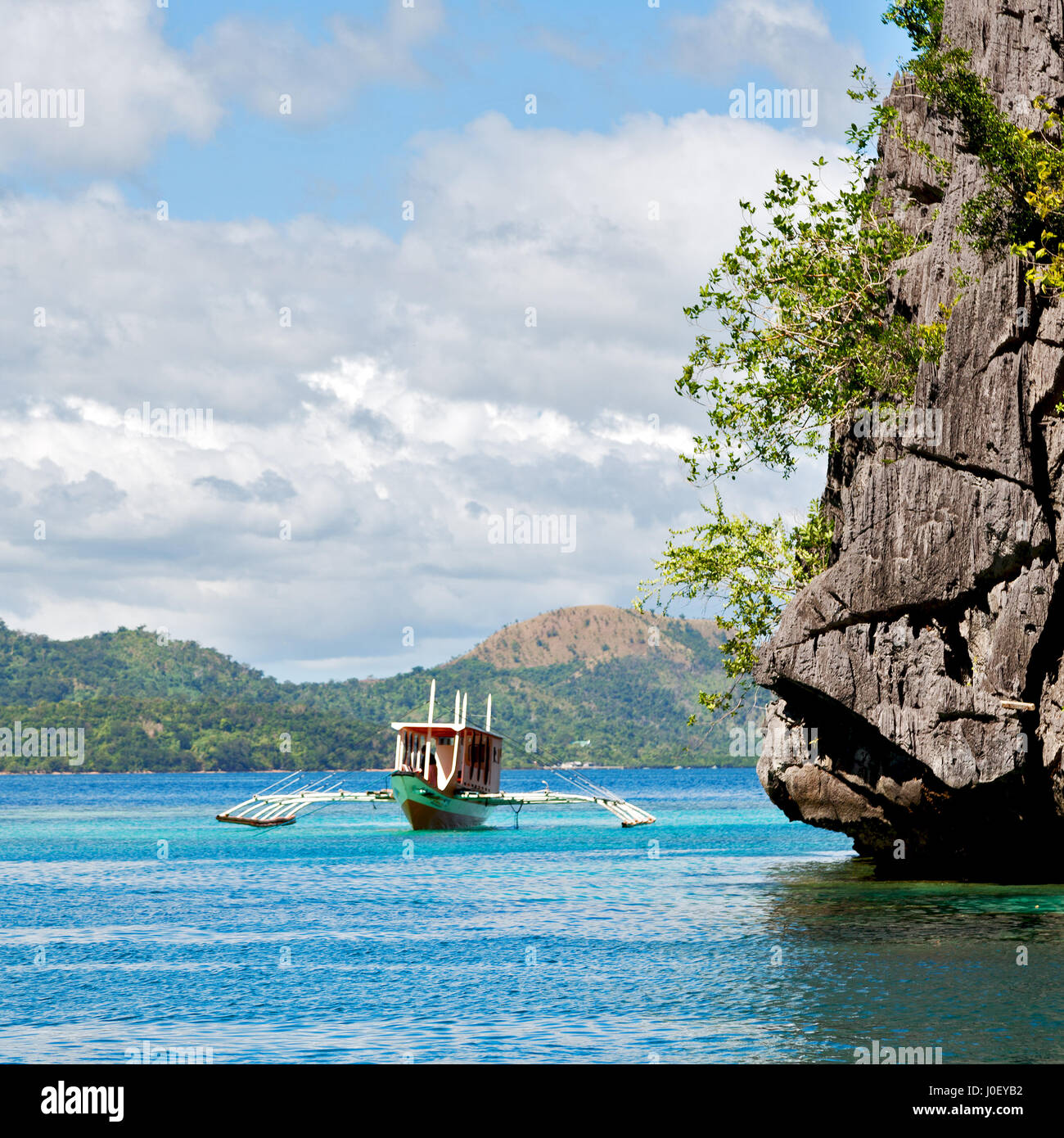 in philippines view from a cliff of the beautiful paradise bay and ...