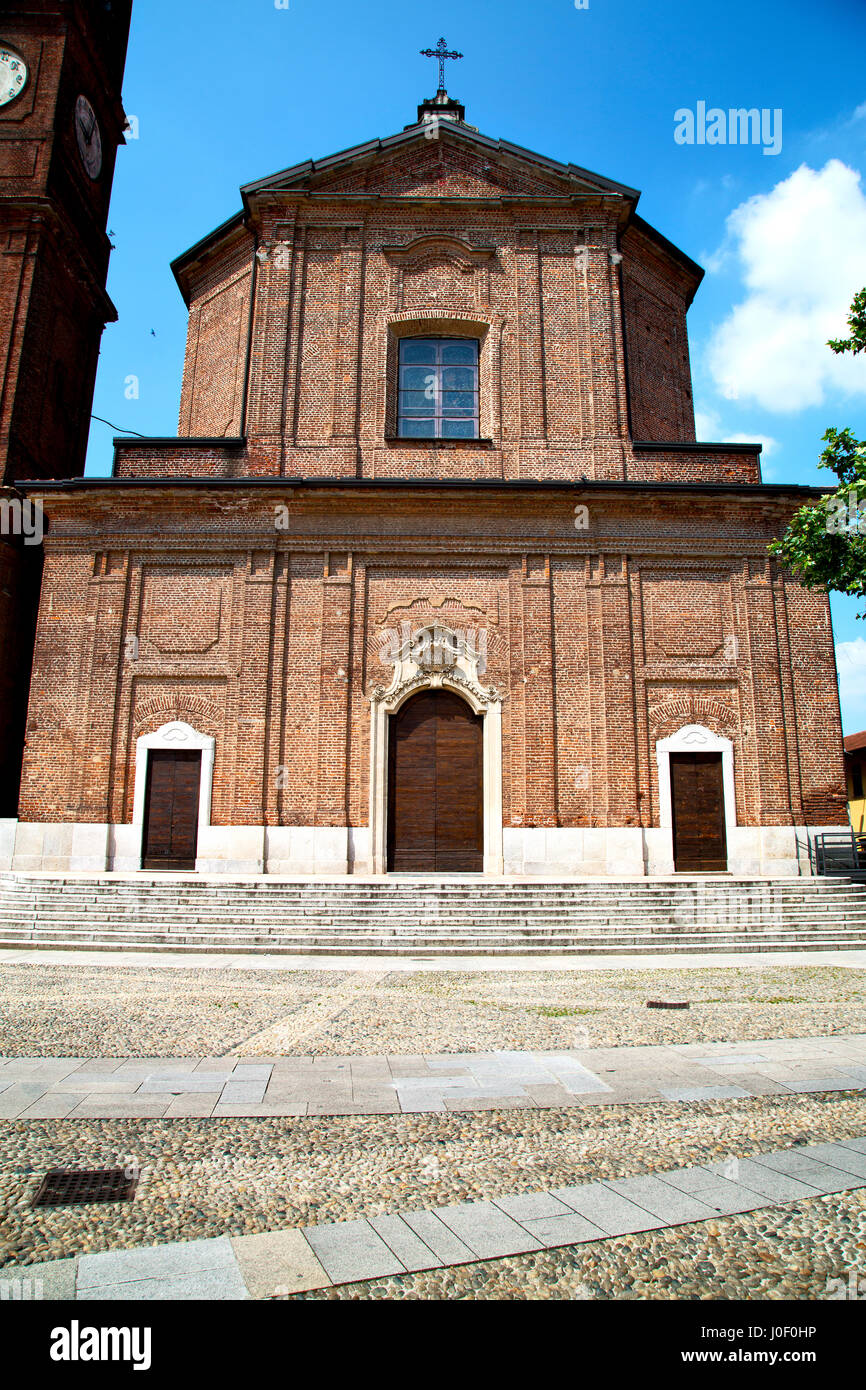 in the samarate old church closed brick tower sidewalk italy lombardy ...