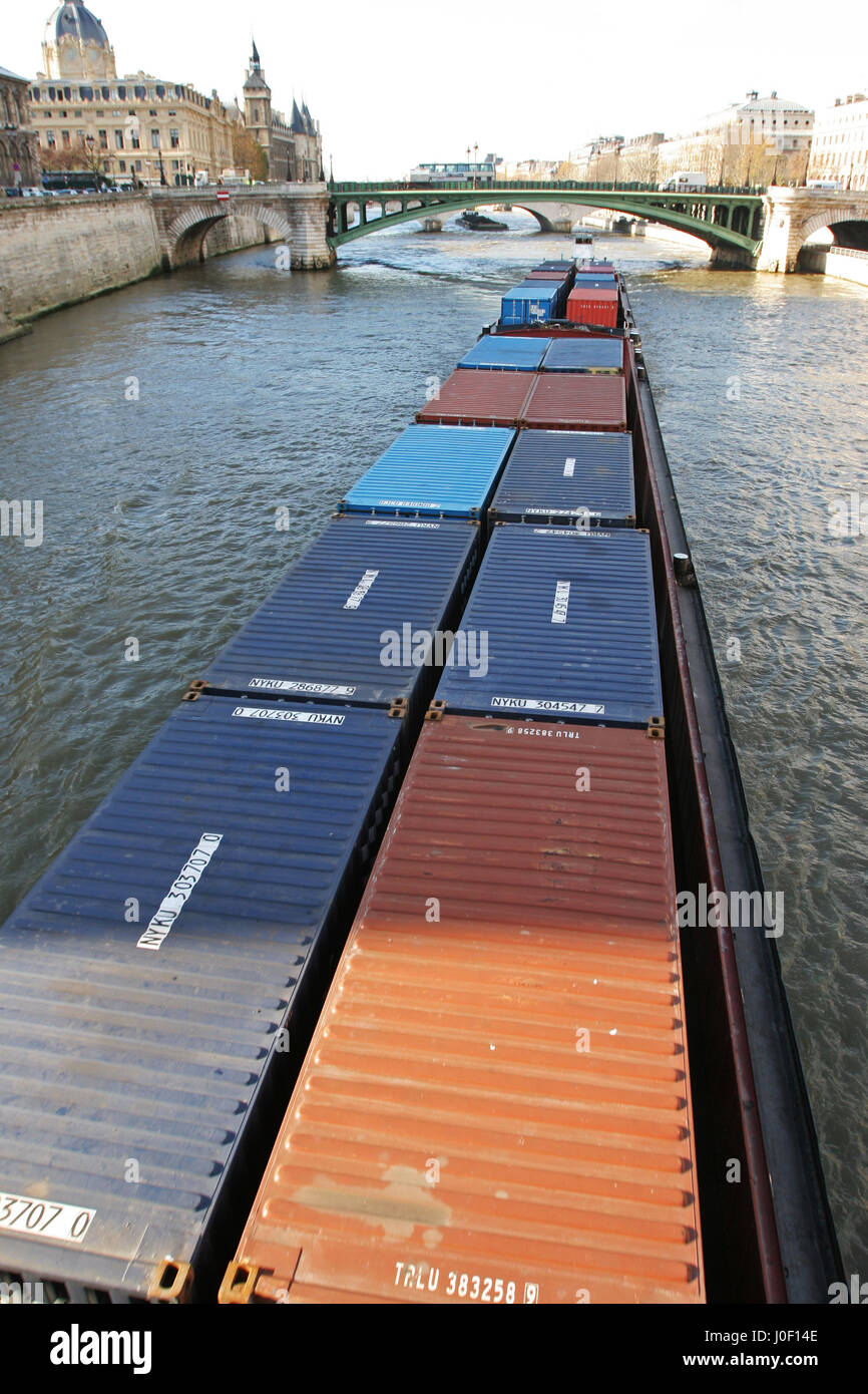 View of containers in Seine River in Paris,France Stock Photo - Alamy