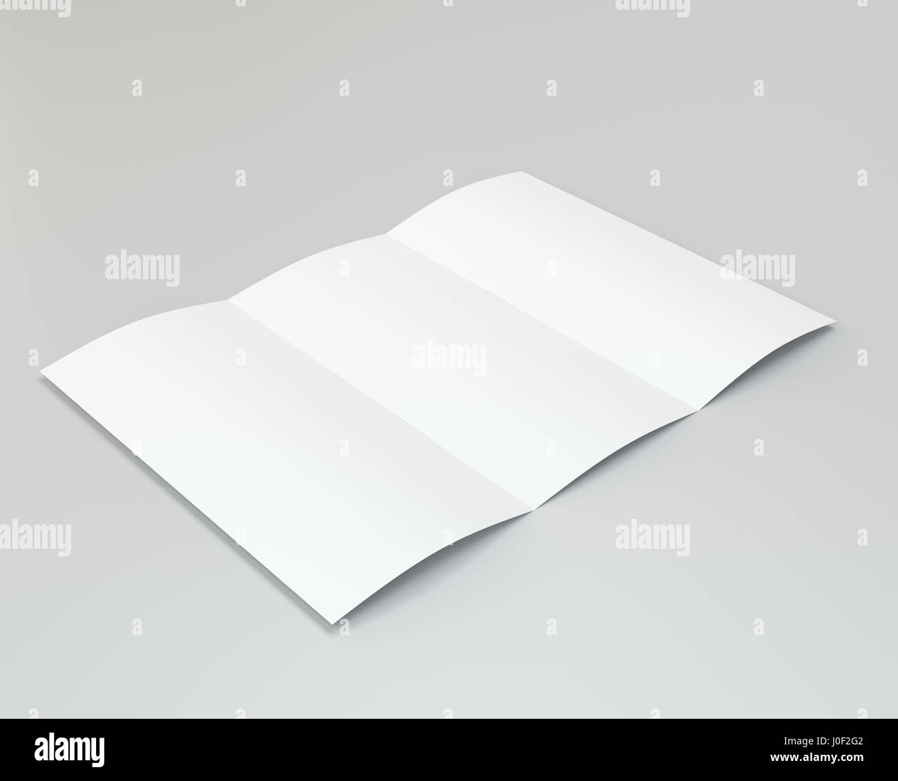 Blank folded leaflet white paper. 3d rendering. Gray background Stock ...