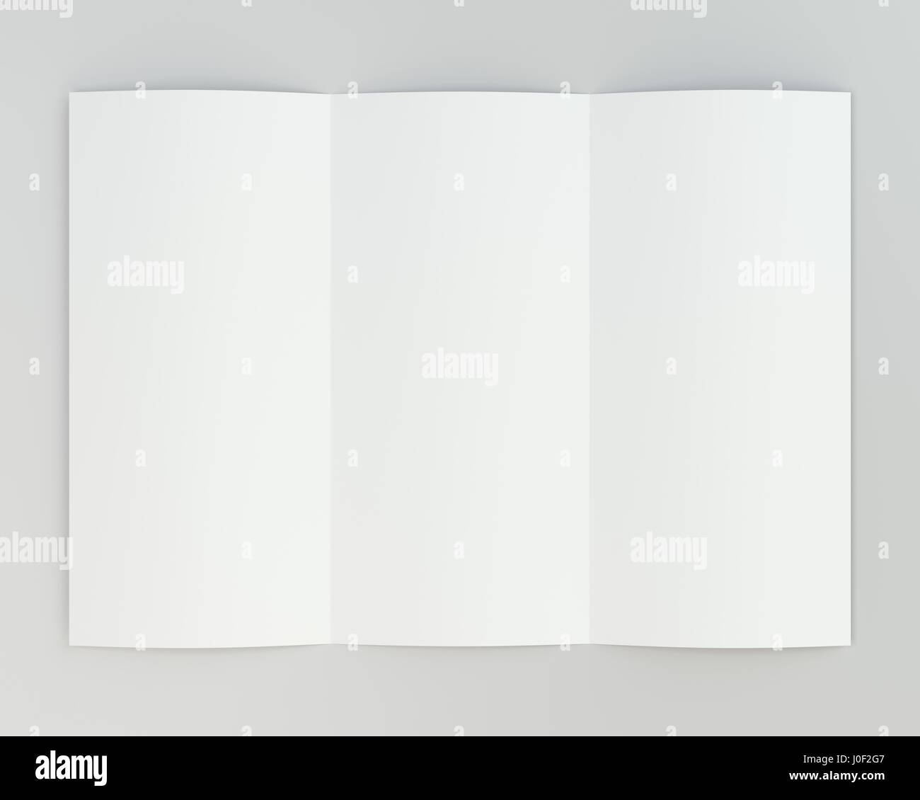 Empty folded leaflet white paper. 3d rendering. Gray background Stock ...