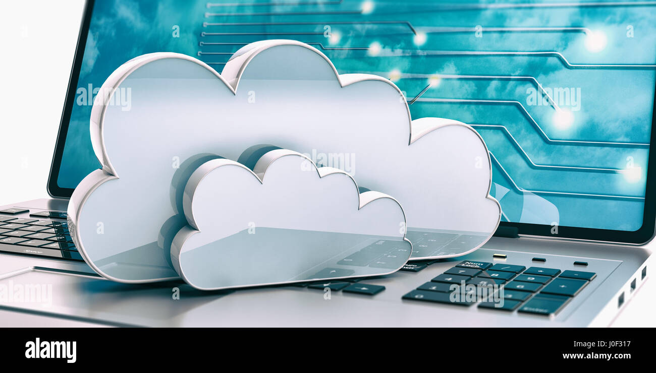 Computer cloud on a laptop on white background. 3d illustration Stock ...