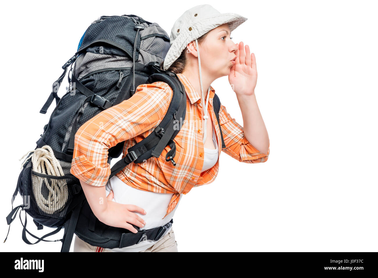 a lost tourist calls for help, the space on the right Stock Photo - Alamy