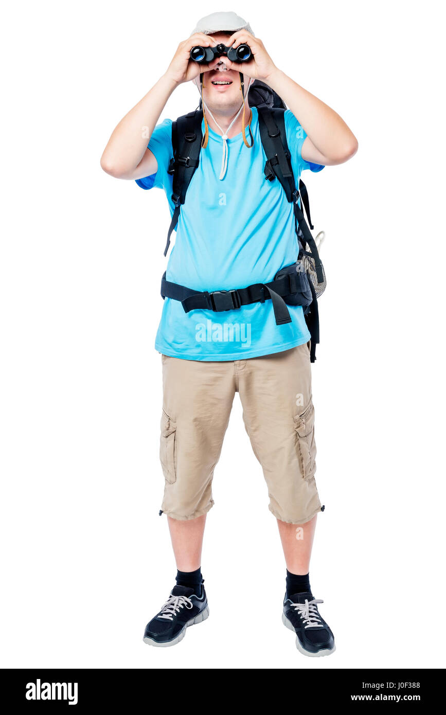 Man with binoculars in full length on a white background Stock Photo ...