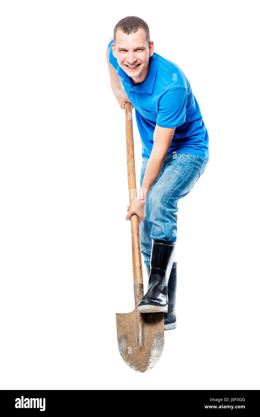 Cheerful farmer digging earth hi-res stock photography and images - Alamy