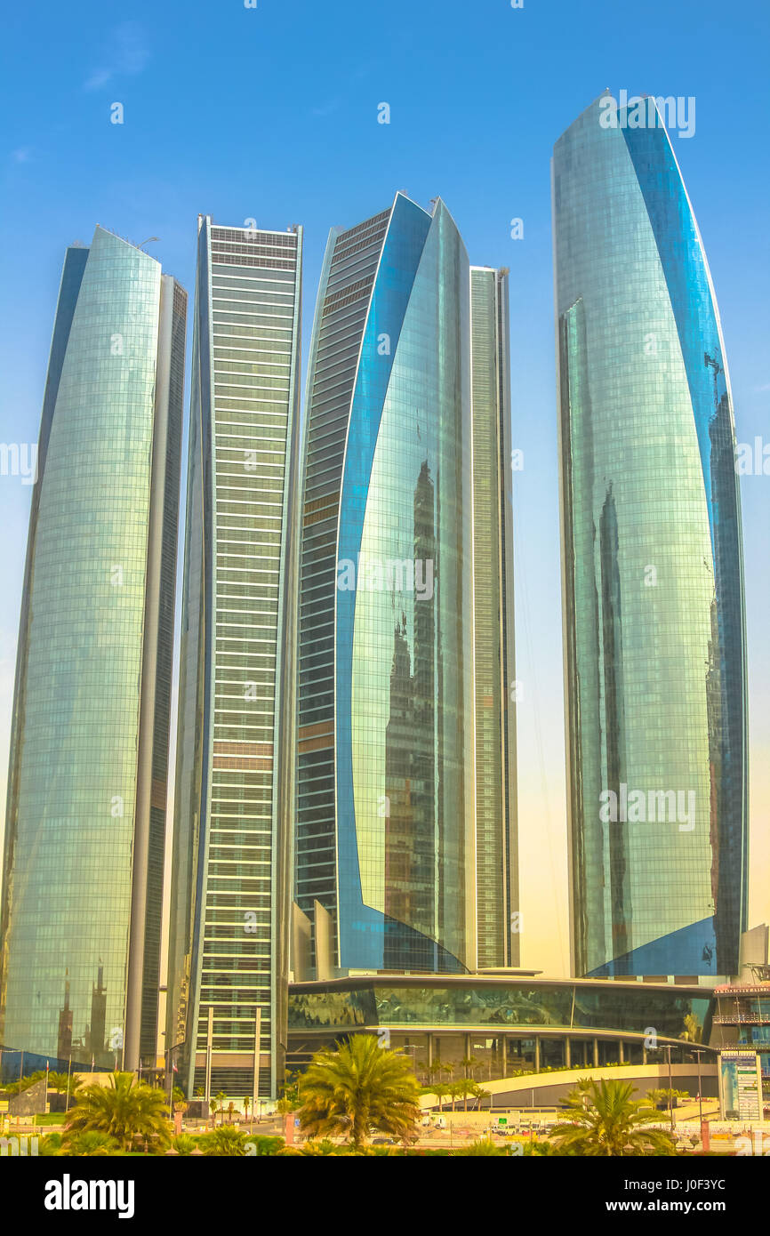 Abu Dhabi, United Arab Emirates - April 21, 2013: Etihad Towers, a ...