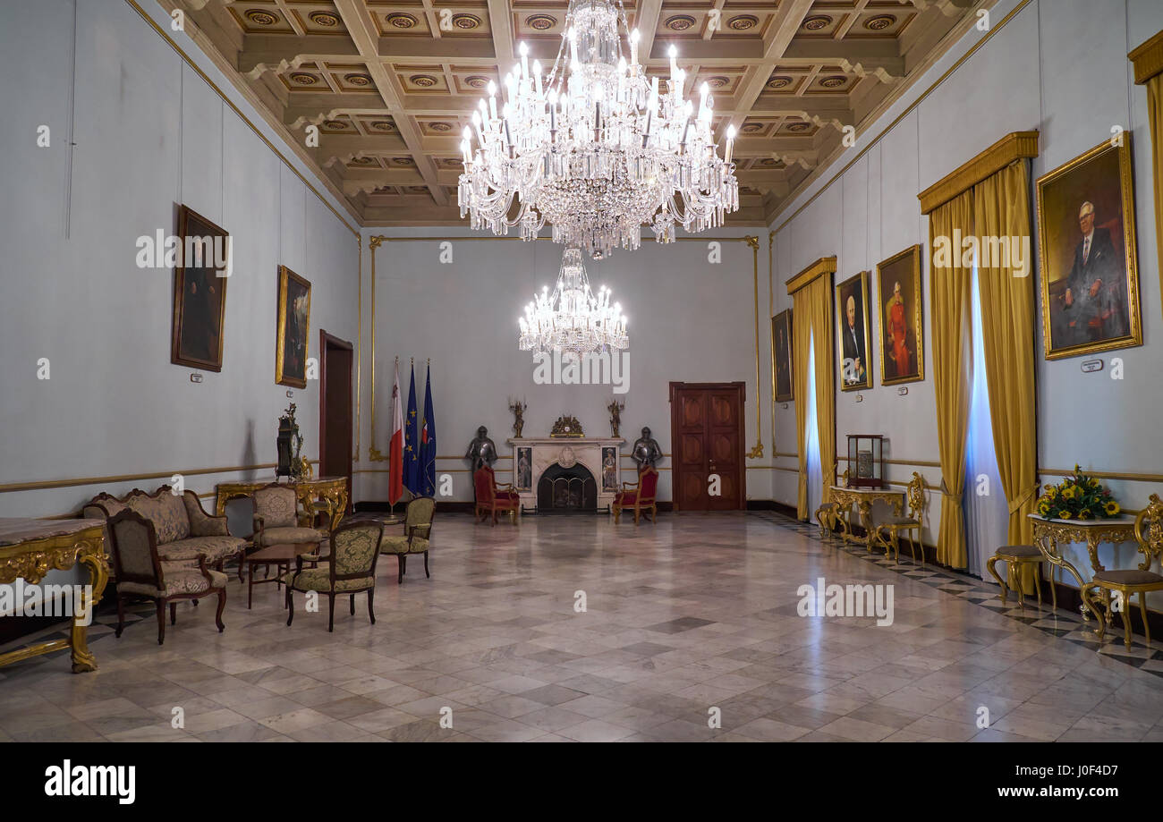VALLETTA, MALTA - JULY 31, 2015: The interior of the Yellow room, which ...