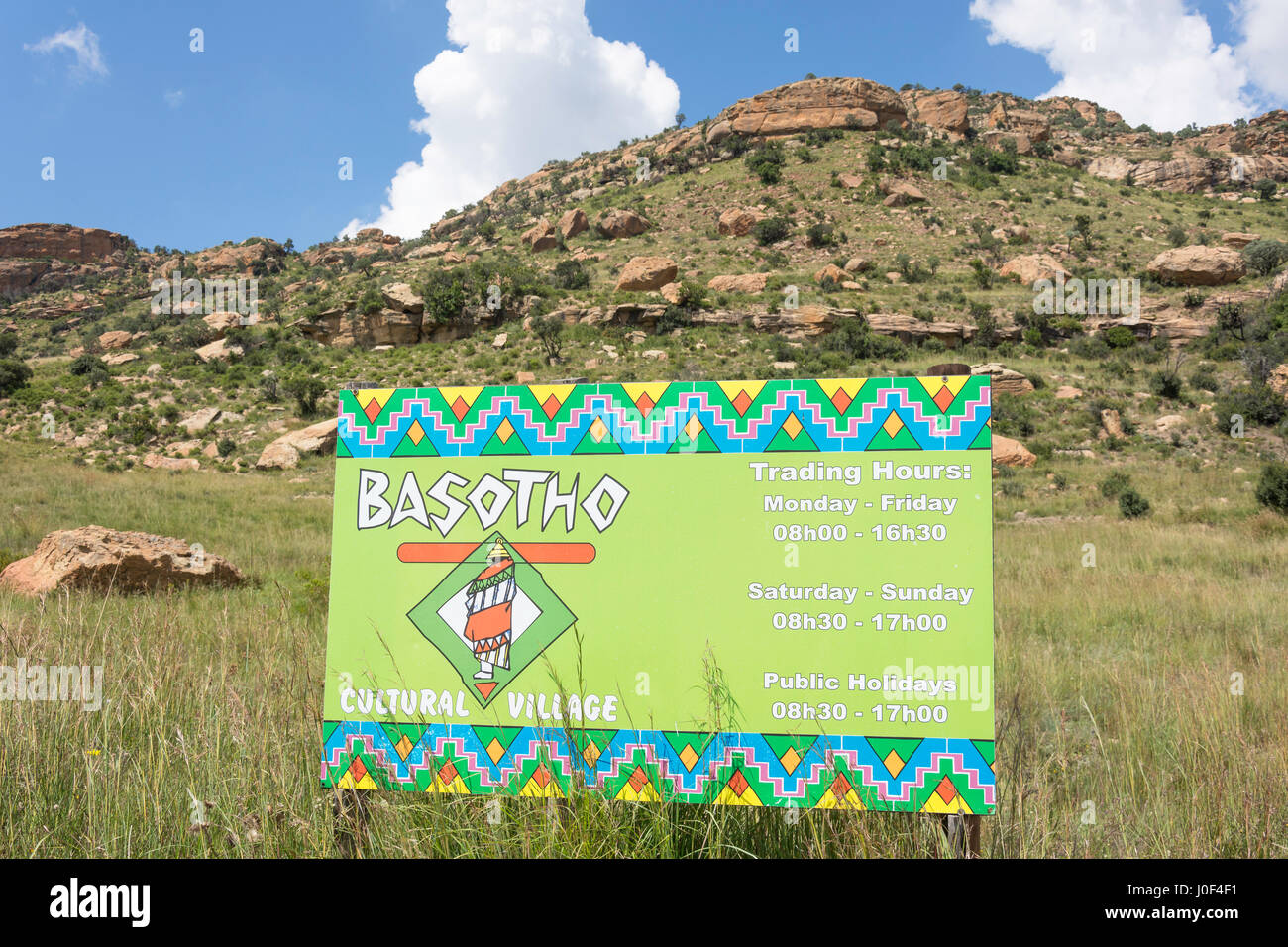 Sign at Basotho Cultural Village, Golden Gate Highlands National Park ...