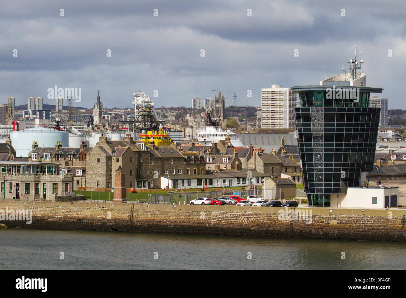 Skyline of Aberdeen, quayside, deep-water berths, world-class sea port ...