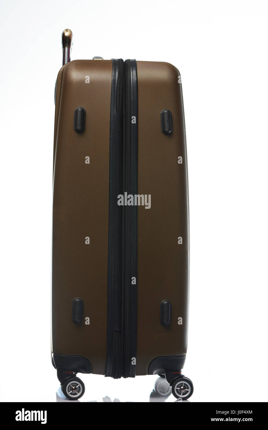 Side of closed brown suitcase isolated on white background Stock Photo ...
